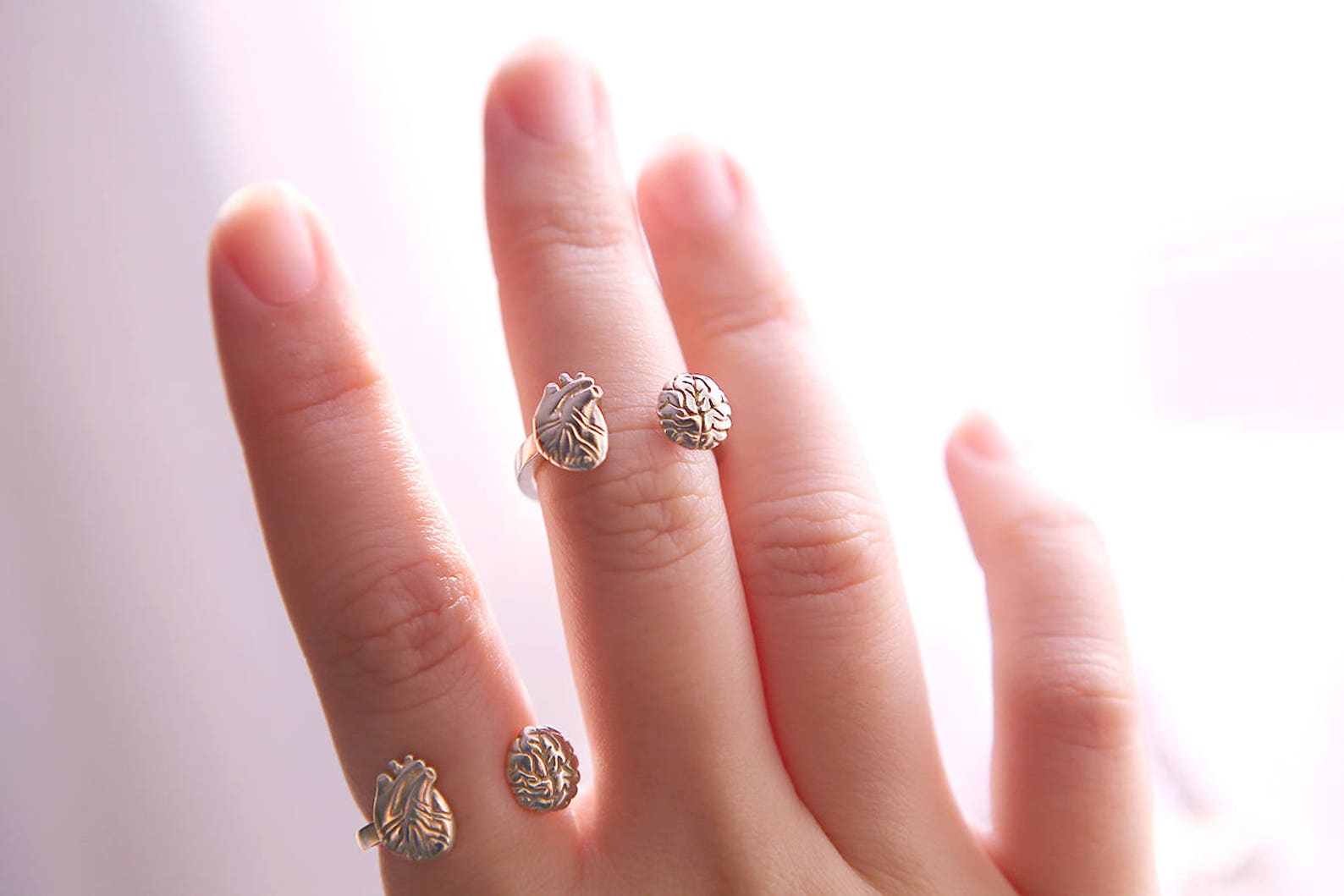 Sterling Silver Anatomical Heart & Anatomical Brain Ring - Etsy