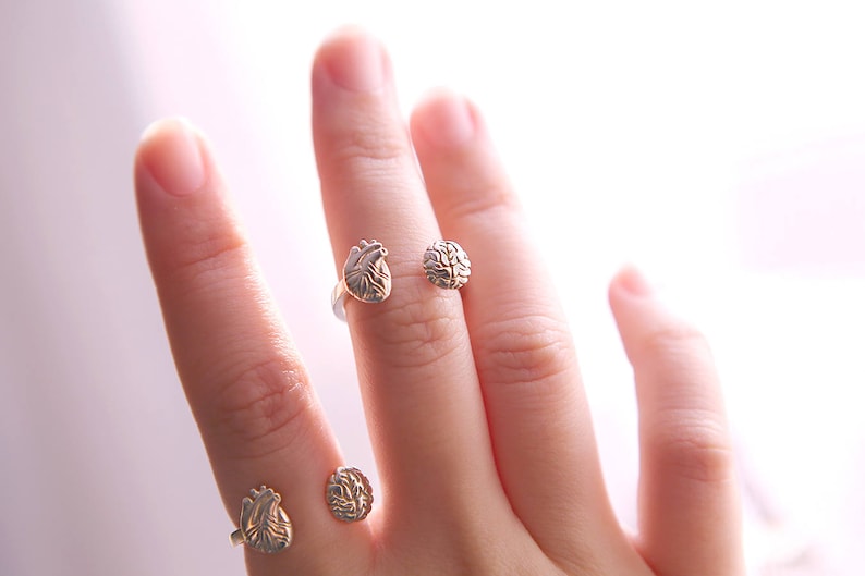 Sterling Silver Anatomical Heart & Anatomical Brain Ring - Etsy
