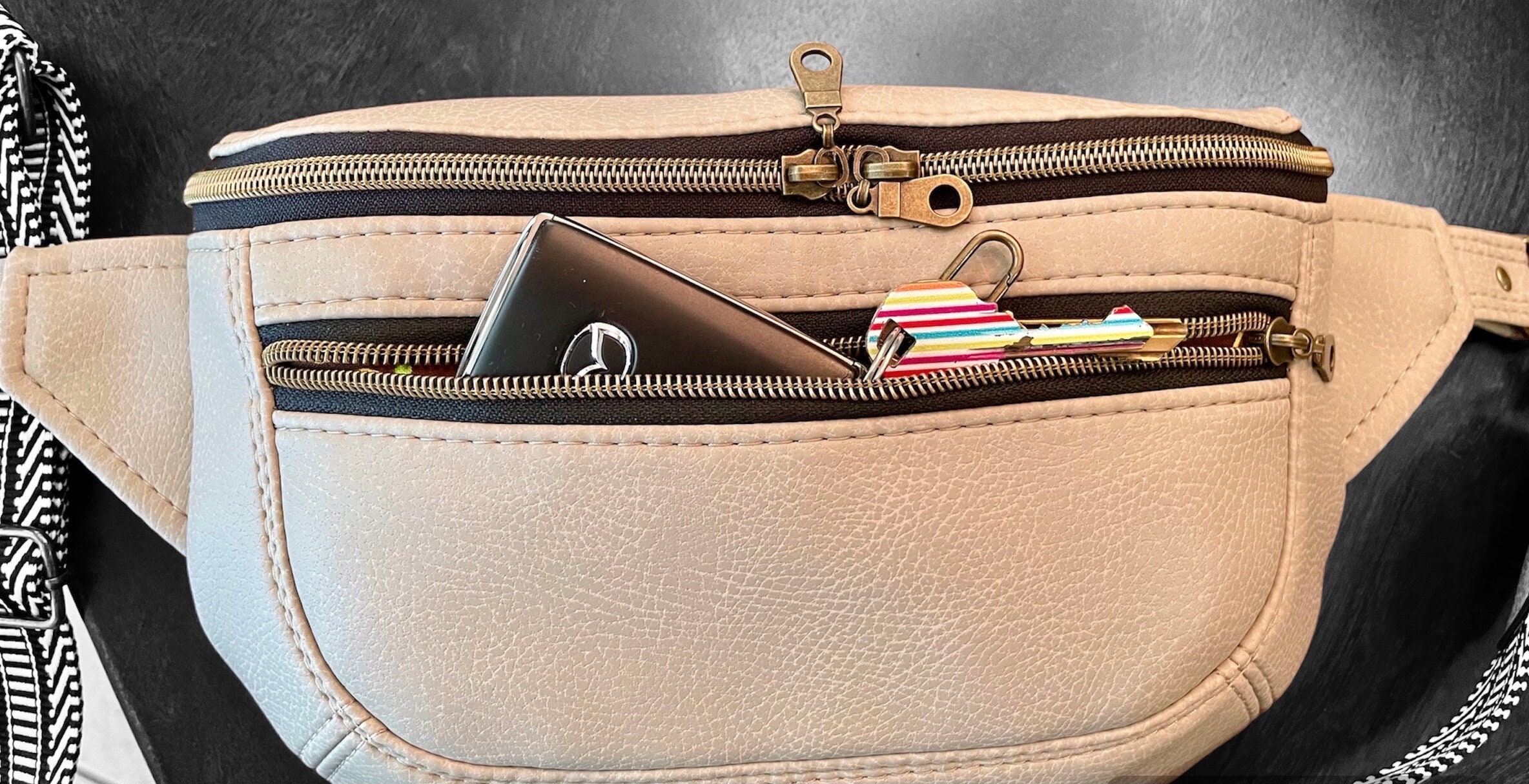 Clamshell Crossbody Sling, Triple Zippered Storage, Fanny / Waist Bag ...