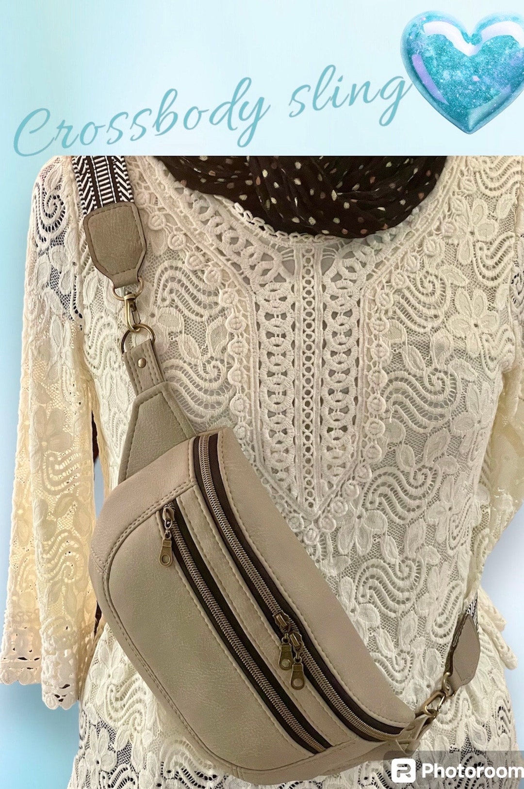 Clamshell Crossbody Sling, Triple Zippered Storage, Fanny / Waist Bag ...