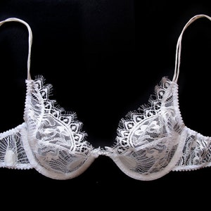 White Lace Bra - Lace Bra - Wedding Intimates - Sheer Strappy Bra ...