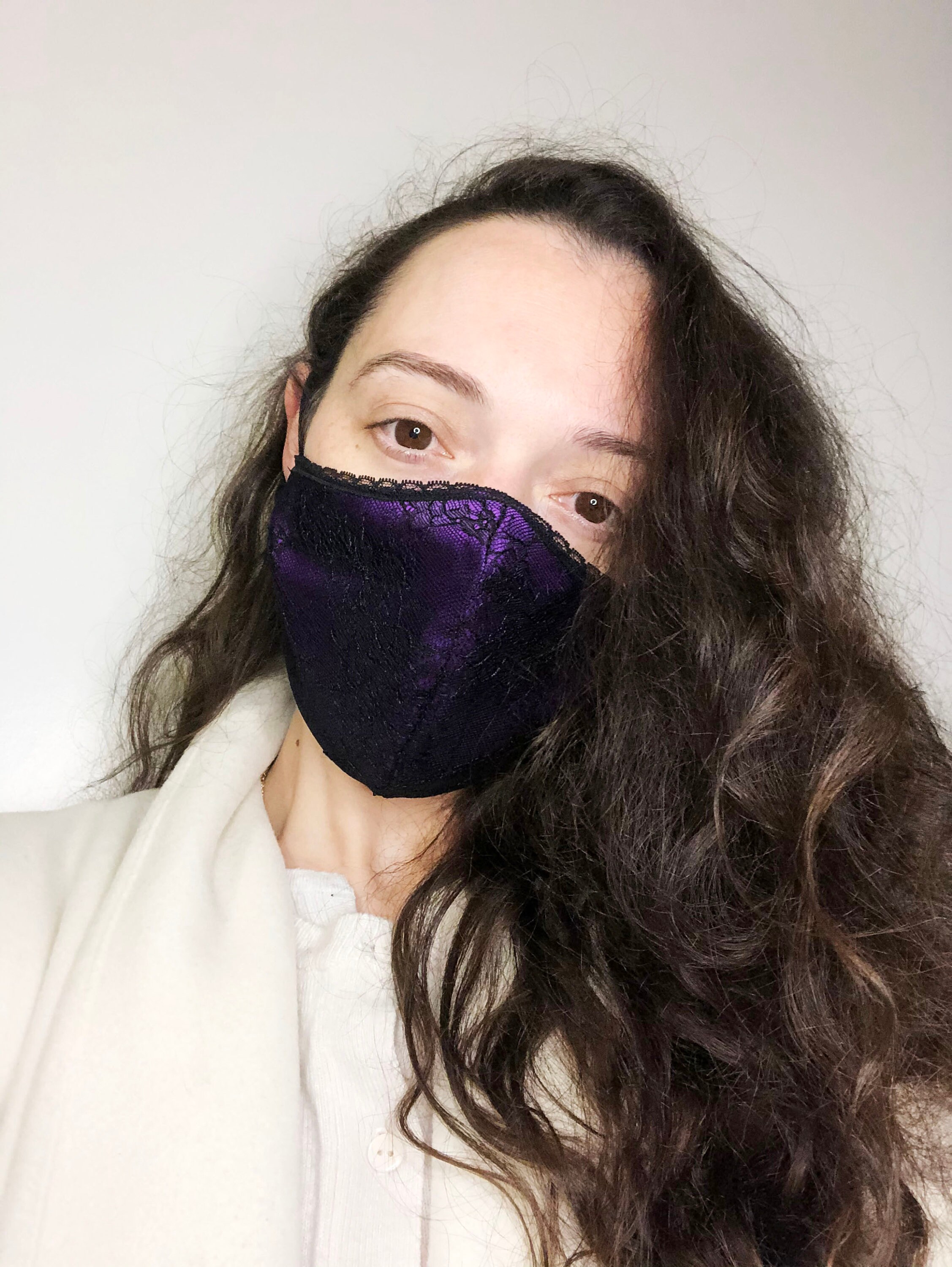Purple and Black Facemask in Lace and Silk - Etsy