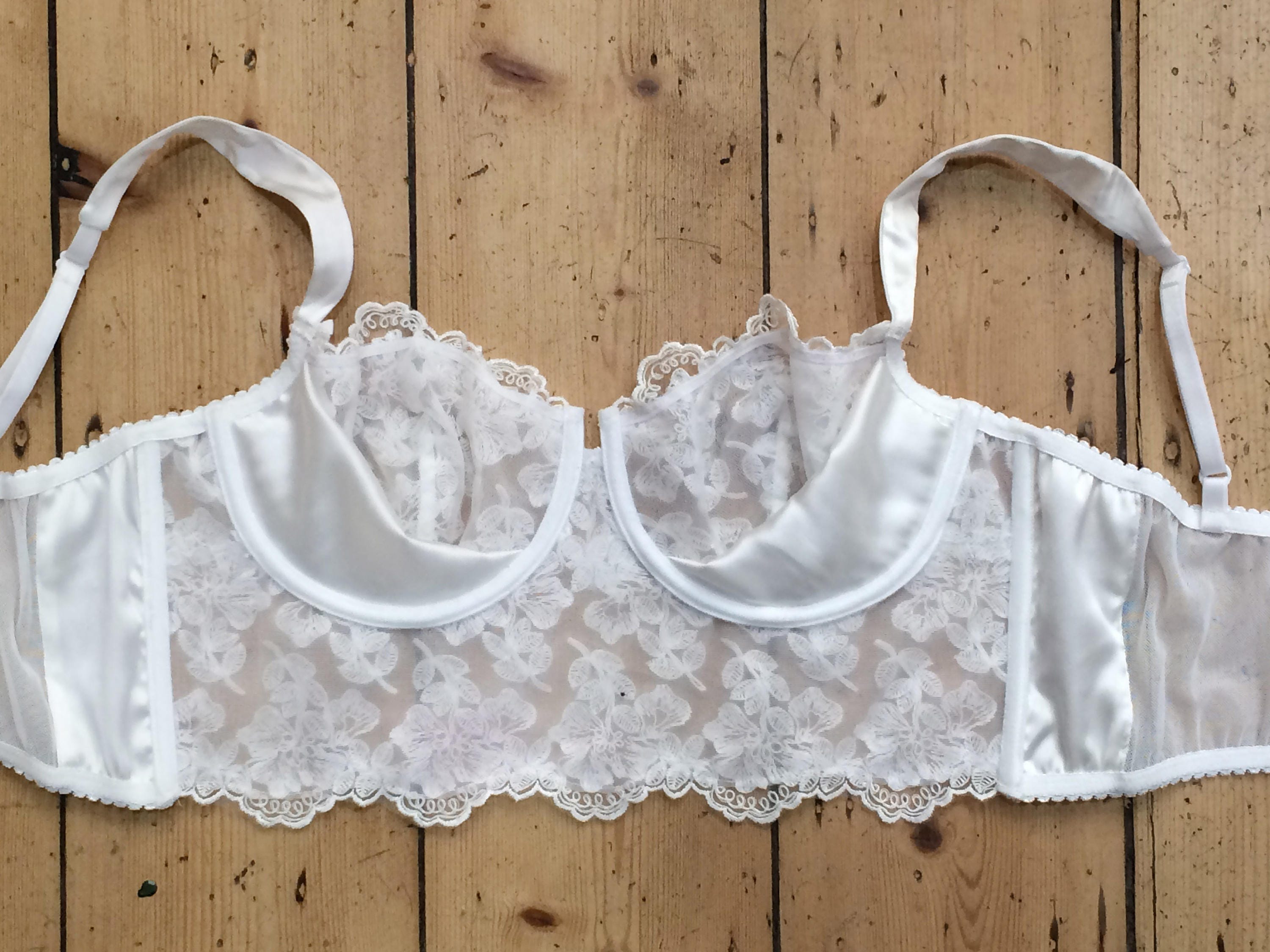 Bridal Lace Bra in White French Calais Lace - Longline Bralette - Soft ...