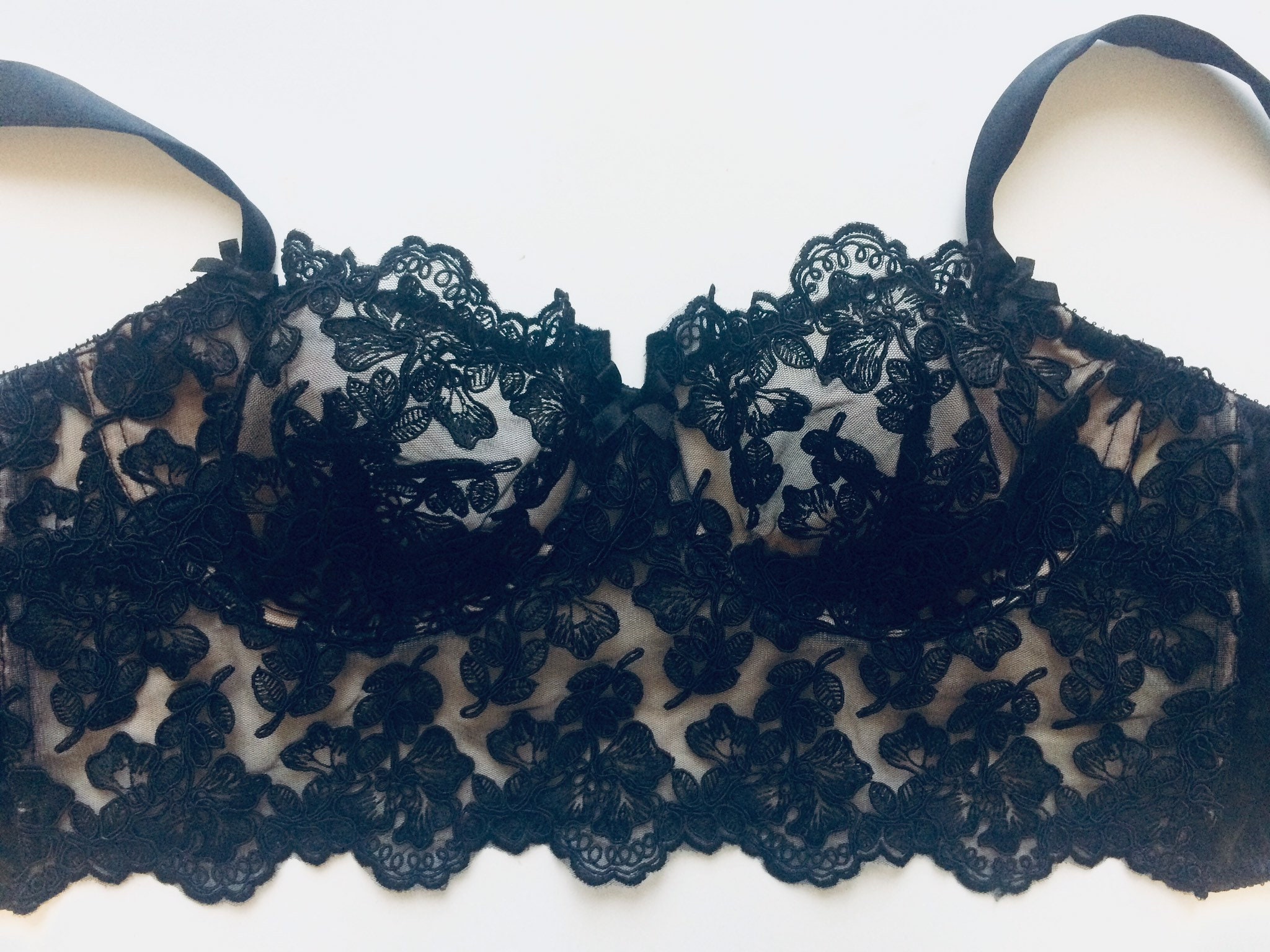 Schwarze Spitze BH in weiß Französisch Calais Spitze und nackt | Etsy