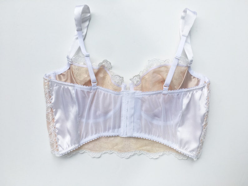 Bridal Lace Bra In White French Calais Lace And Nude Lining Longline
