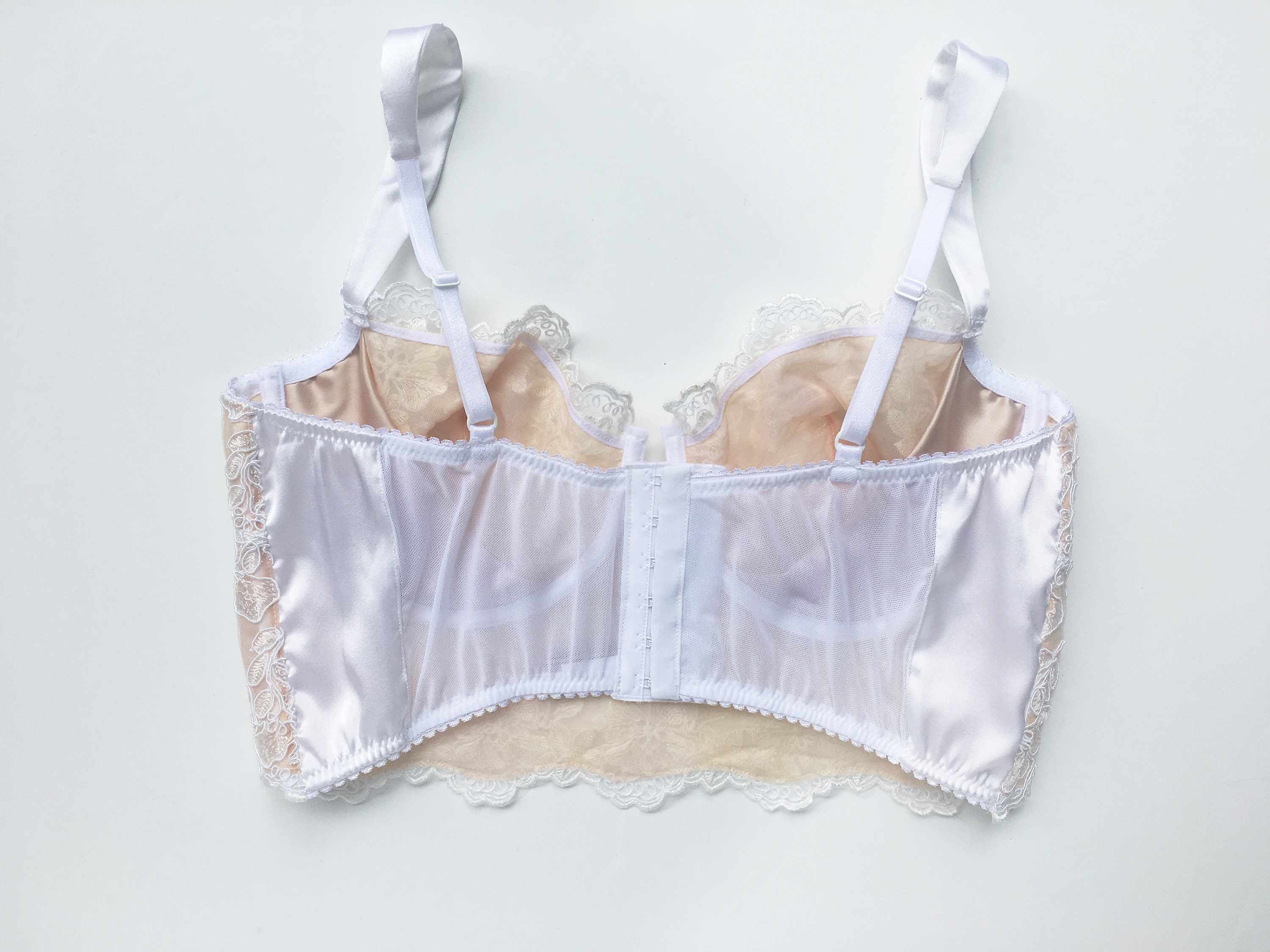 Bridal Lace Bra in White French Calais Lace and Nude Lining - Longline ...