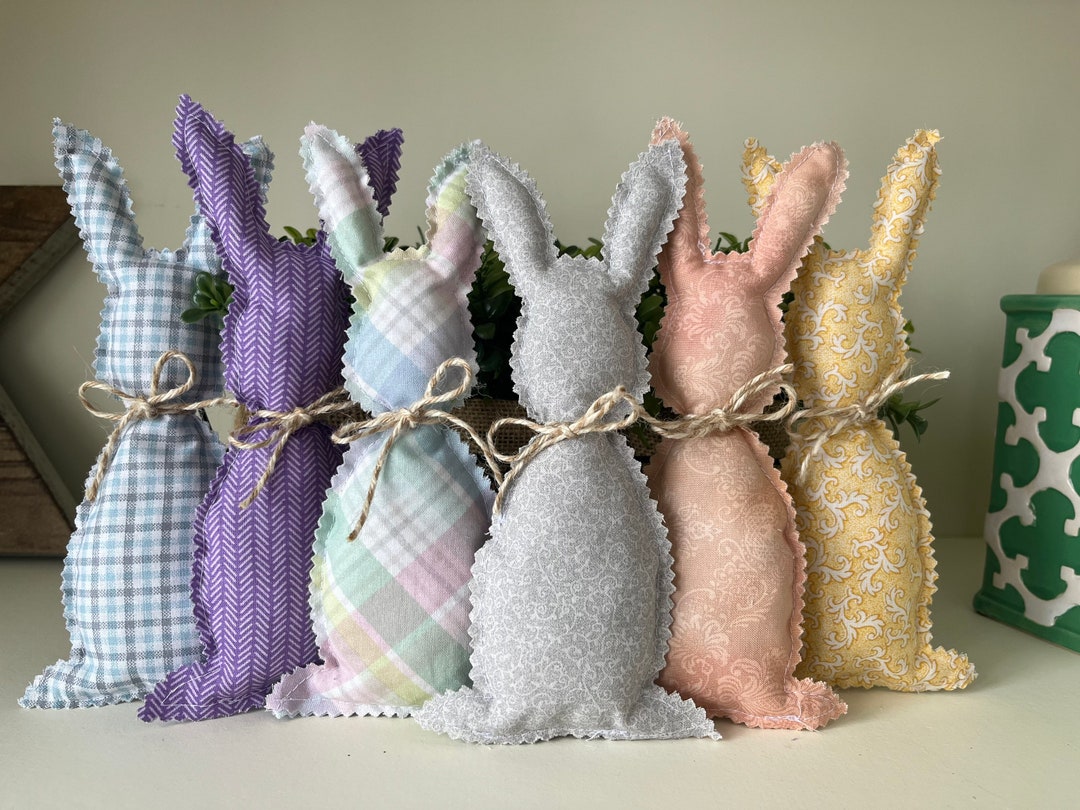 Fabric Bunny, Stuffed Rabbit for Tiered Tray, Farmhouse Stuffed Bunny ...