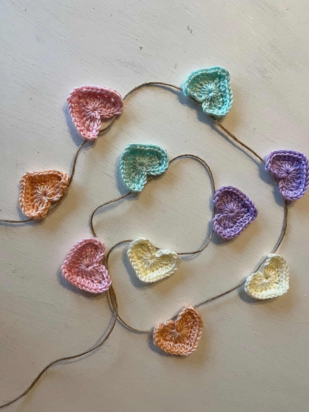 Pastel Crochet Heart Garland - Ready to Ship - Conversation Hearts ...