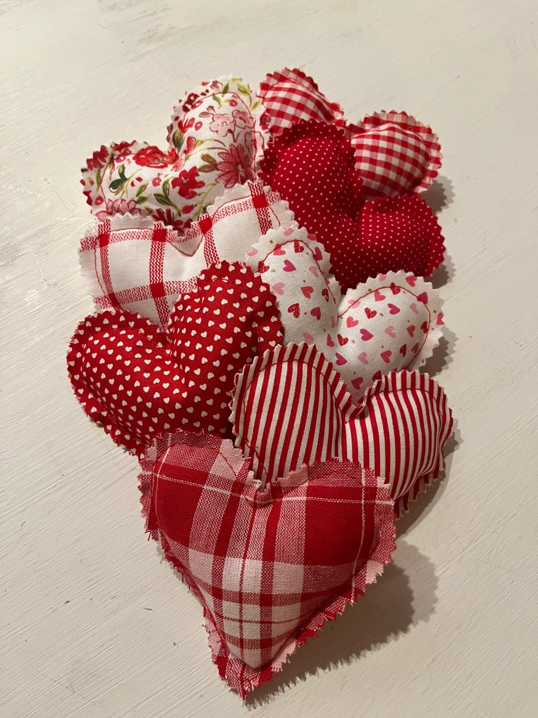 Fabric Hearts, Mini Fabric Valentine Hearts, Ready to Ship, Red and ...
