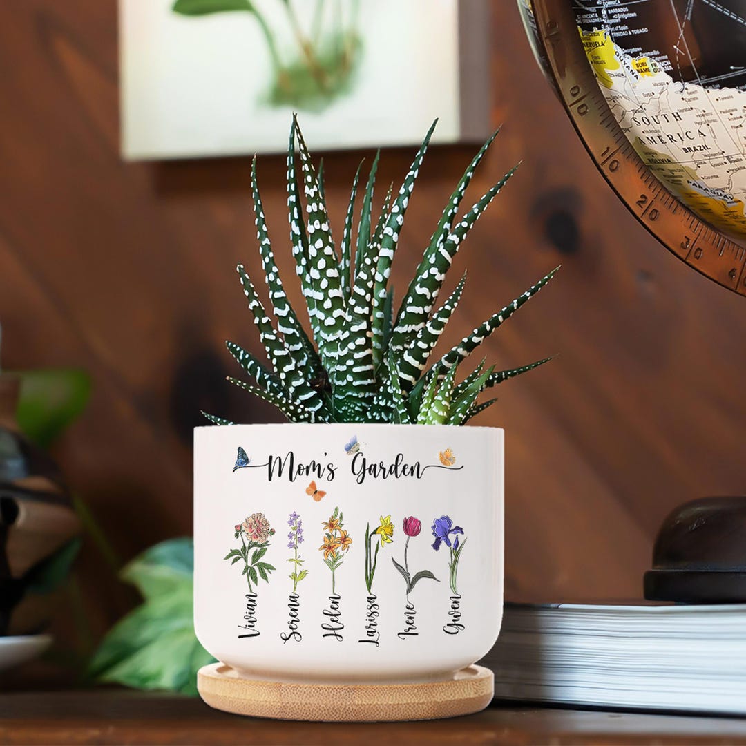 Personalized Birth Flower Plant Pot: Custom Mom's Garden Ceramic ...