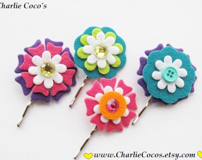 Flower Bobby Pin Set for Girls Felt Flower Bobby Pins Felt - Etsy