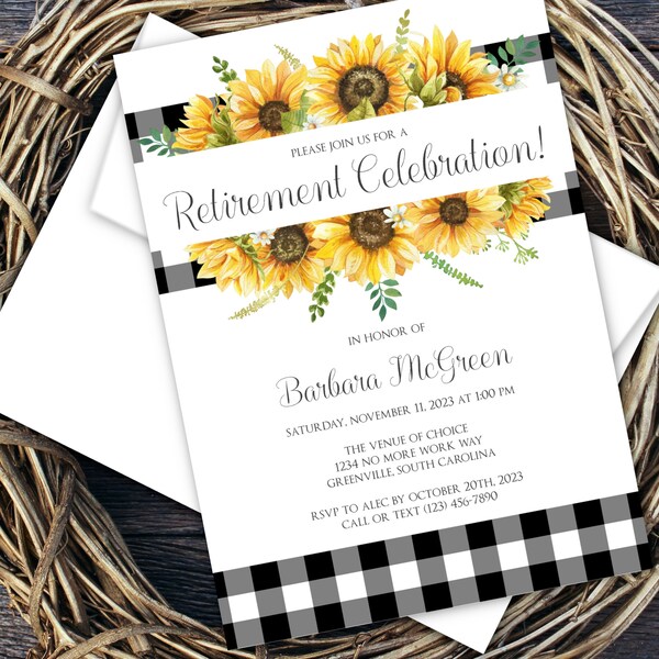 Sunflower Retirement Invitations - Etsy