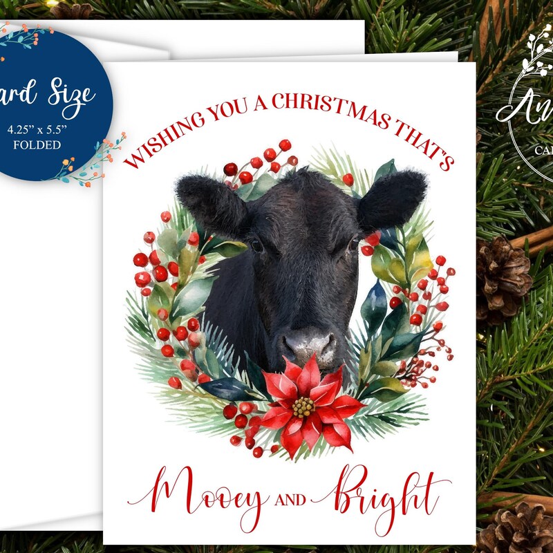 Cow Christmas Card - Etsy