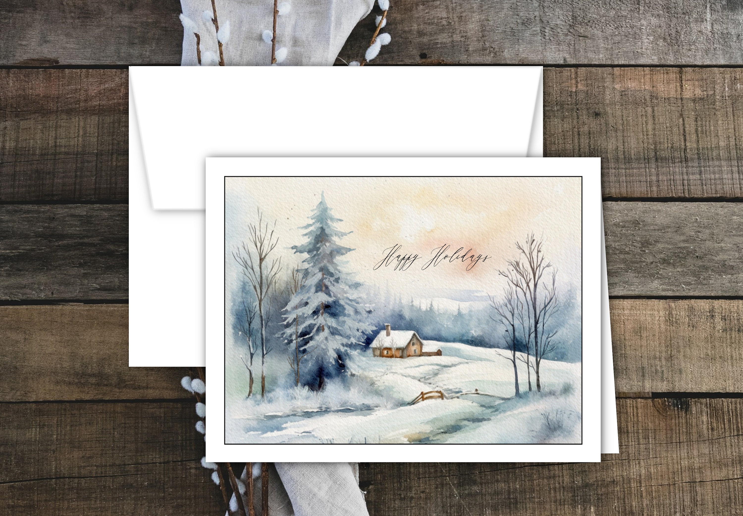 Snowy Winter Scene of Cabin in the Woods Watercolor Print - Etsy