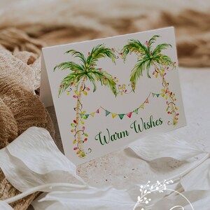 Tropical Christmas Cards: Palm Tree With Lights, Coastal Holiday Set - Etsy