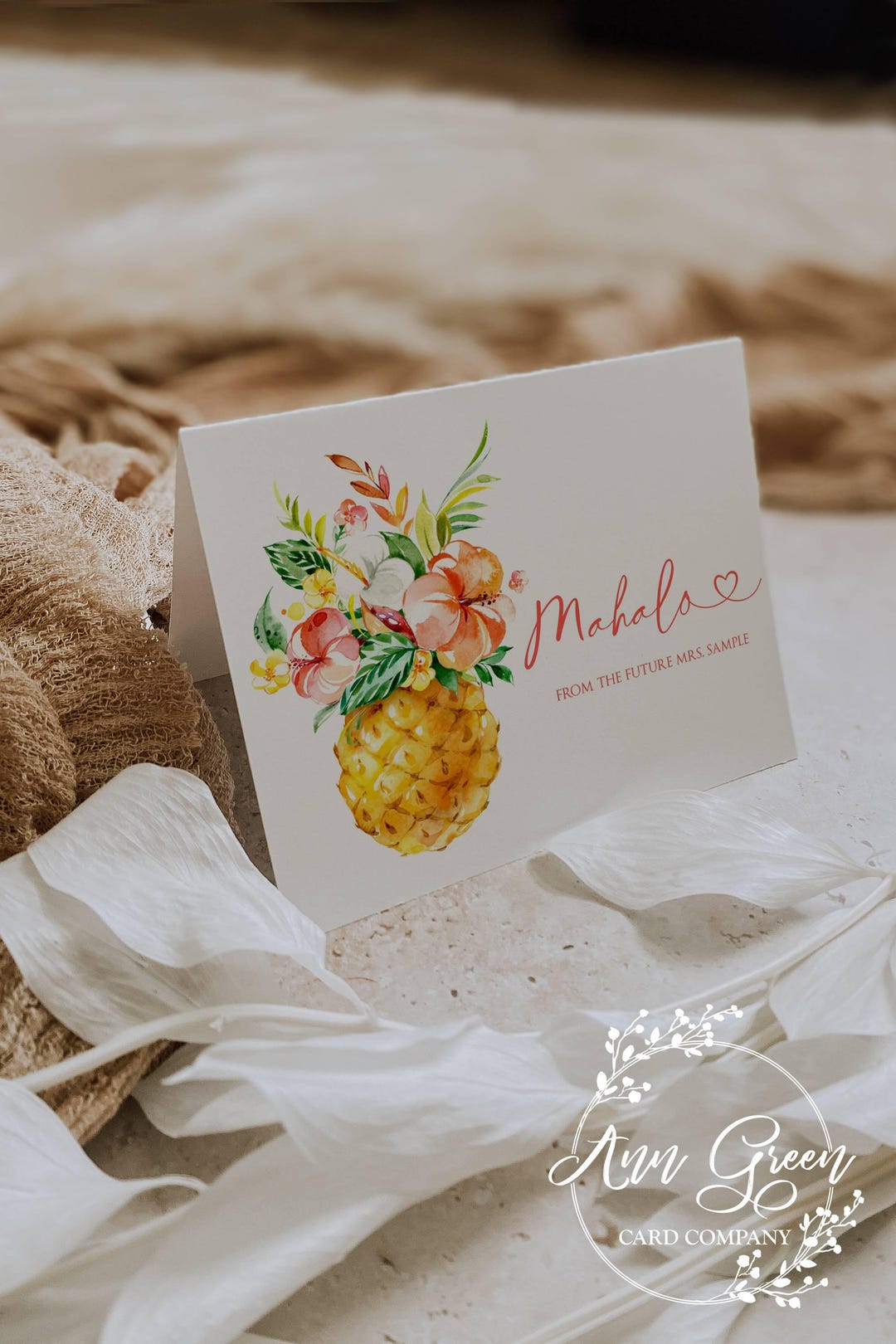 Mahalo Pineapple Thank You Notes: Tropical Floral Cards, Personalized ...