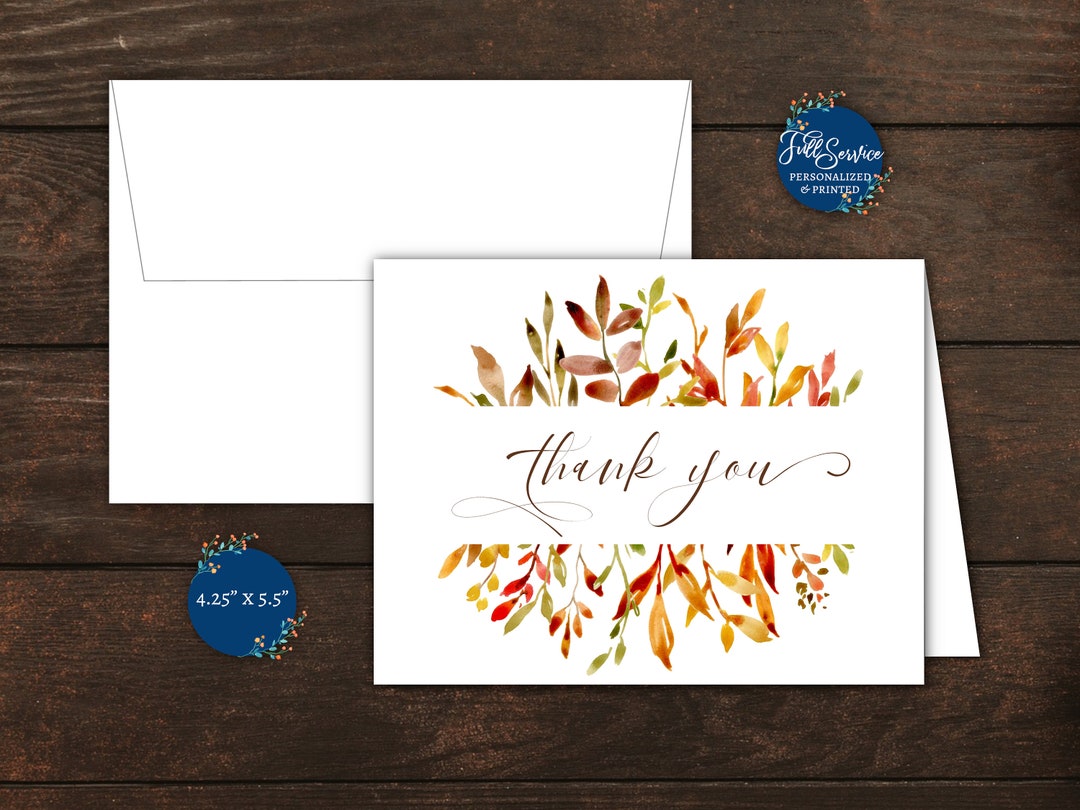 Fall Wedding Thank You Notes. Watercolor Leaves Print. Set of - Etsy
