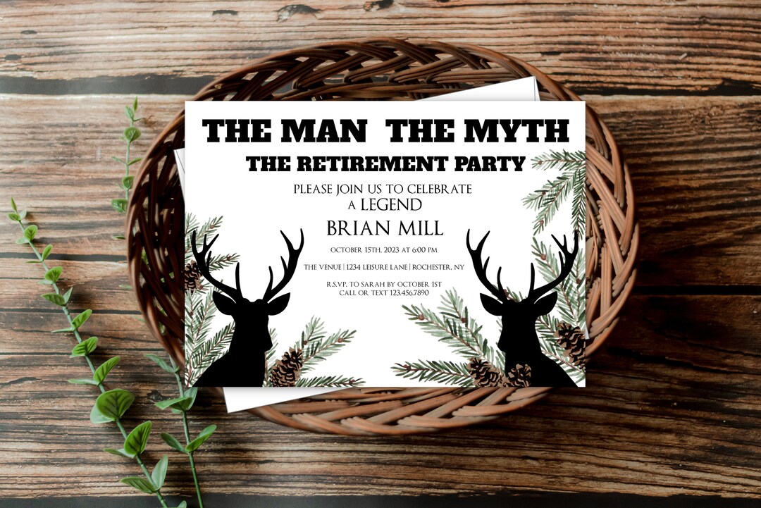 Retirement Party Invitation for Outdoorsman, Hunter, Hiker, Deer Hunter ...