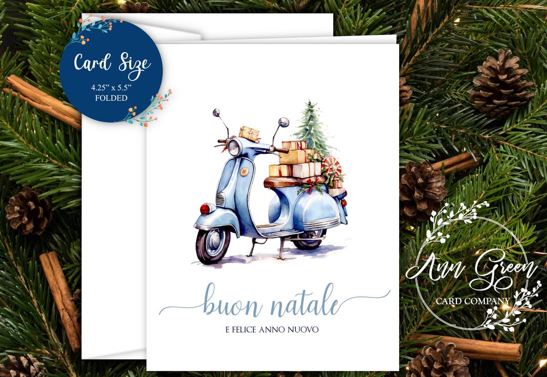 Buon Natale Italian Christmas Cards, Italy, Blue Motor Bike With ...