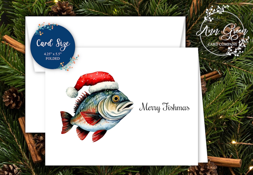 Fish Christmas Cards, Fish Holiday Cards, Fisherman, Fish in Santa Hat ...
