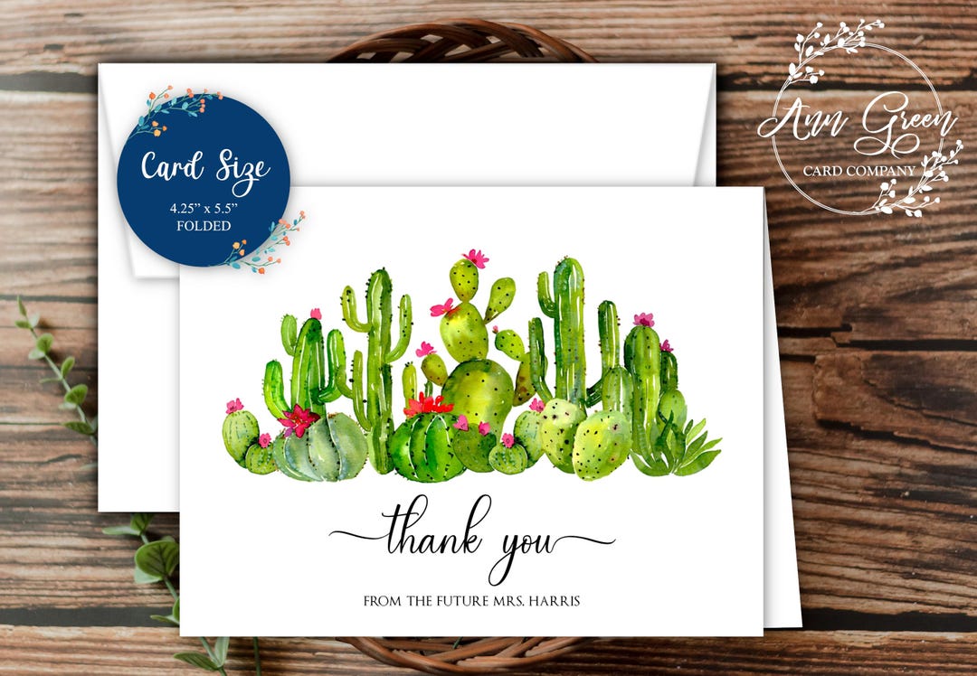 Cactus Thank You Notes, Bridal Shower, Wedding, Garden Club, Succulents ...