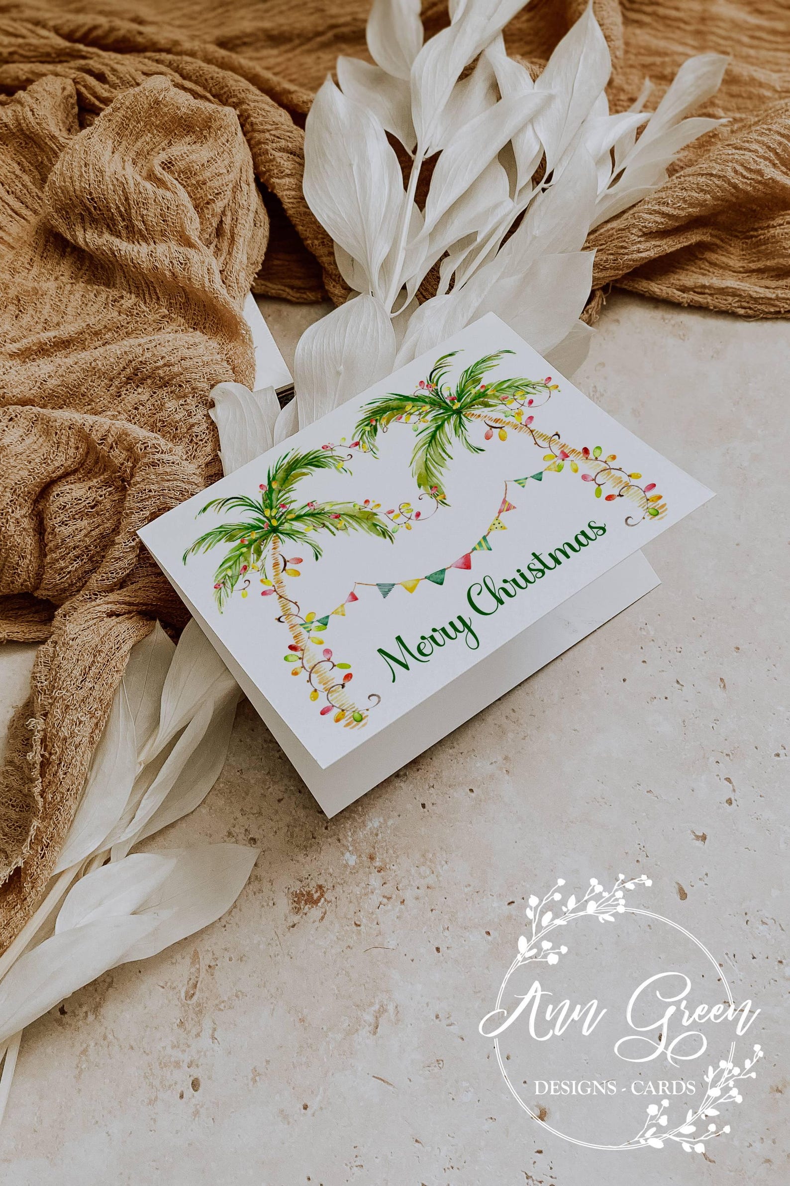 Tropical Christmas Cards: Palm Tree With Lights, Coastal Holiday Set - Etsy