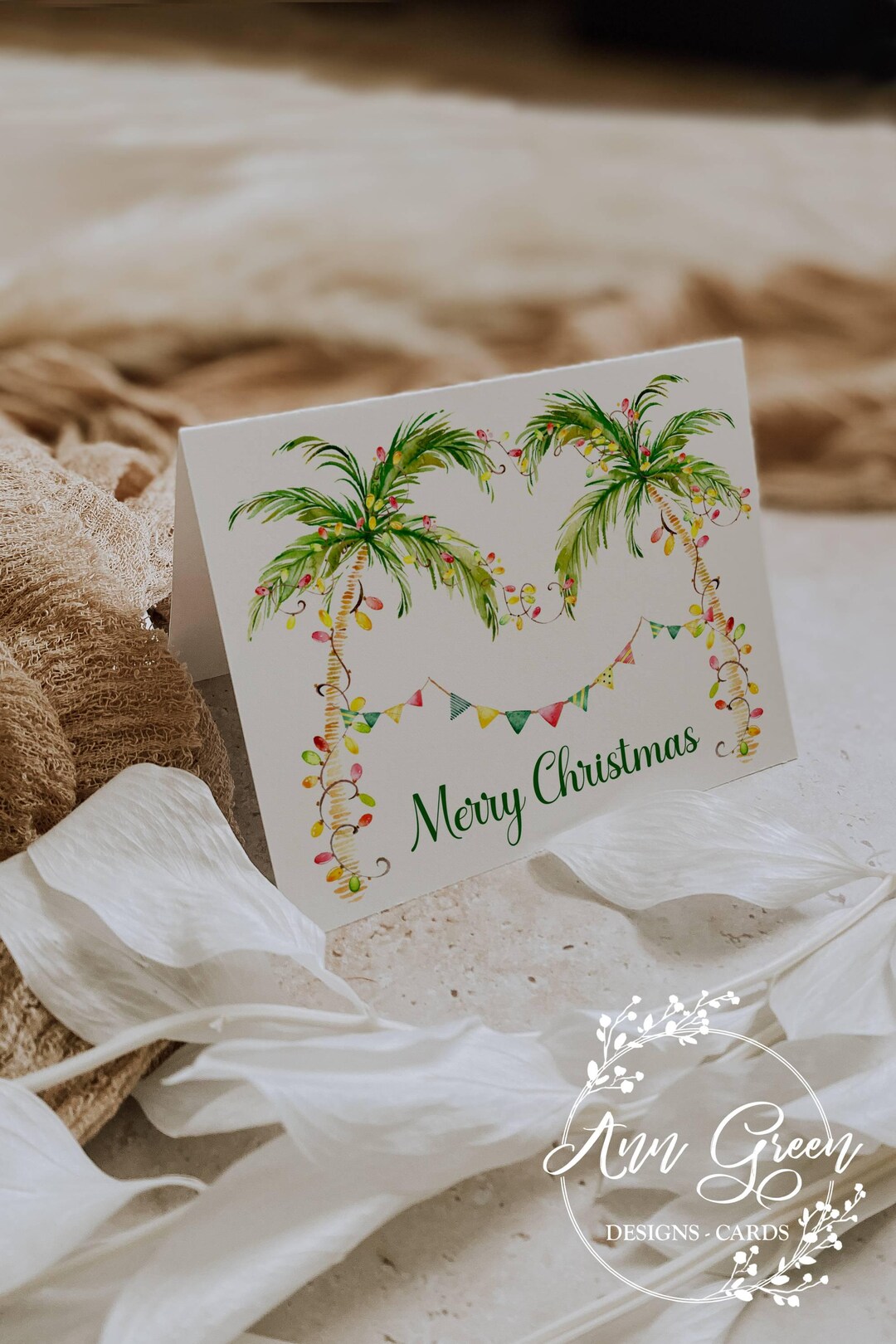 Tropical Christmas Cards: Palm Tree With Lights, Coastal Holiday Set - Etsy