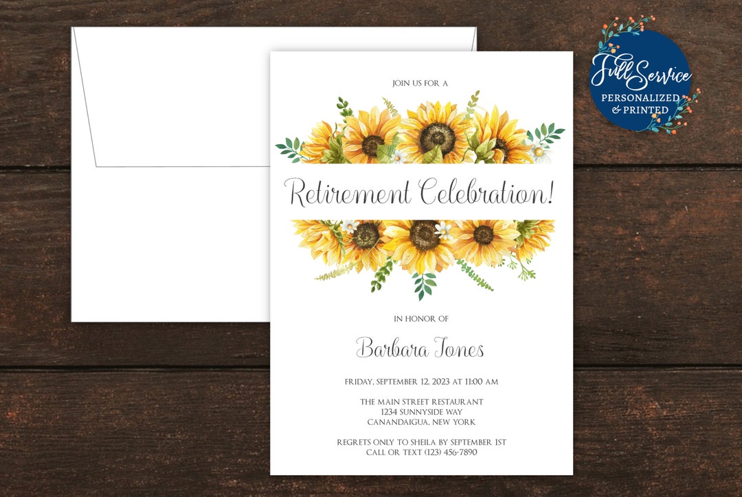 Sunflower Retirement Party Invitations W/envelopes - Etsy