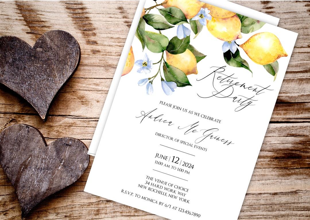 Lemon Retirement Party Invitations W/envelopes, Mediterranean, Italy ...