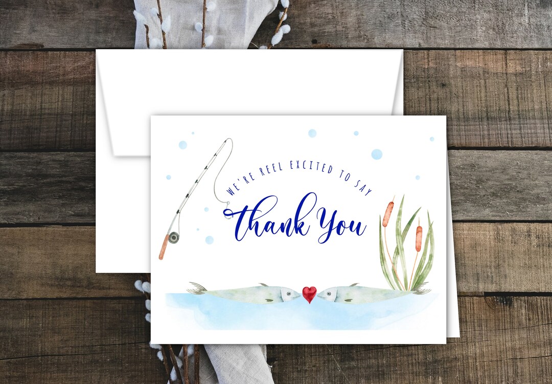 Fishing Theme Thank You Notes With Envelopes. Wedding, Bridal Shower ...