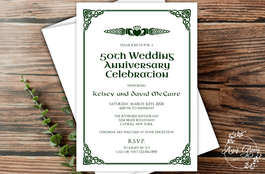 50th Anniversary Party or Vow Renewal Invitations, Irish Claddagh ...