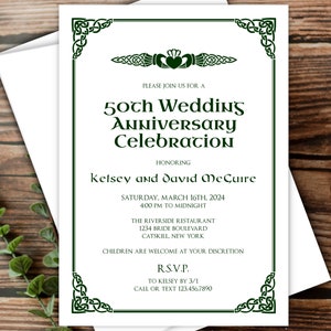 50th Anniversary Party or Vow Renewal Invitations, Irish Claddagh ...
