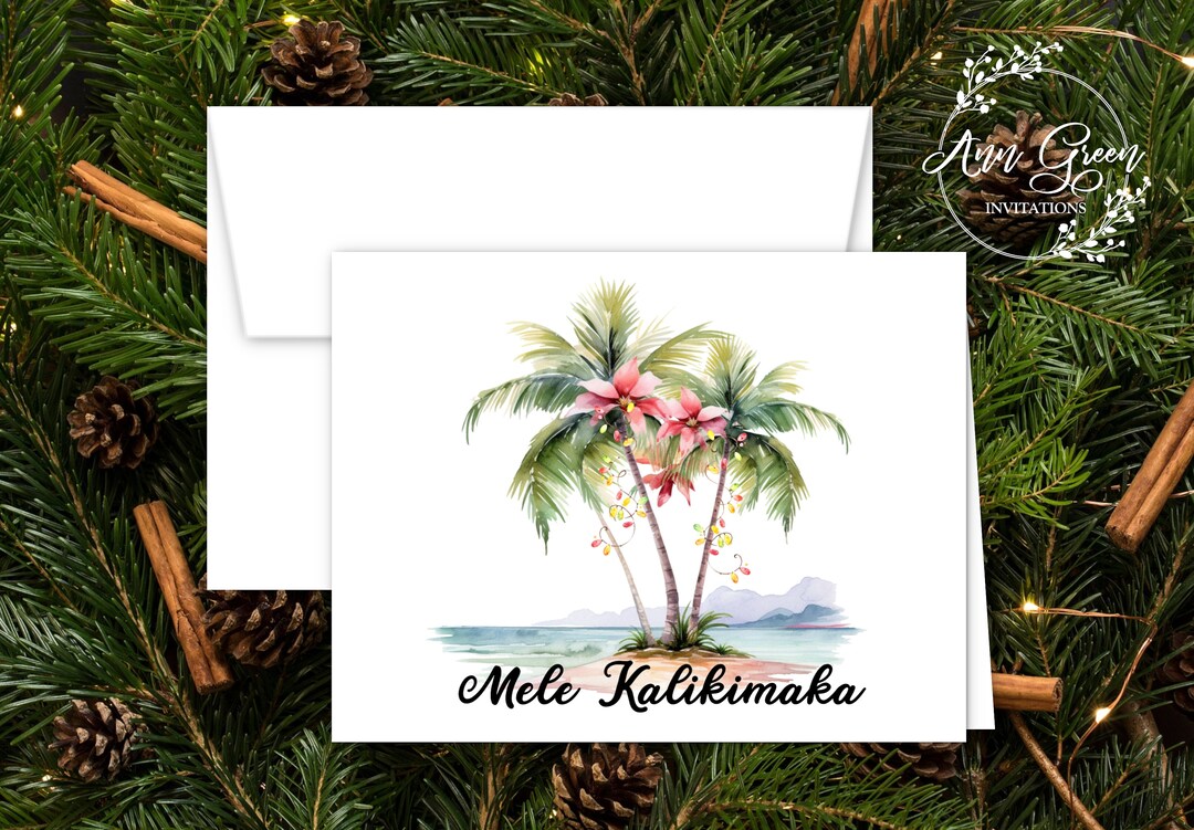 Hawaiian Vibe Palm Tree Beach Christmas Cards, Mele Kalikimaka, Warm ...