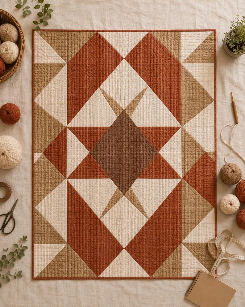 Patchwork Quilt Bedspread, Modern Geometric Quilt Blanket, Terracotta ...