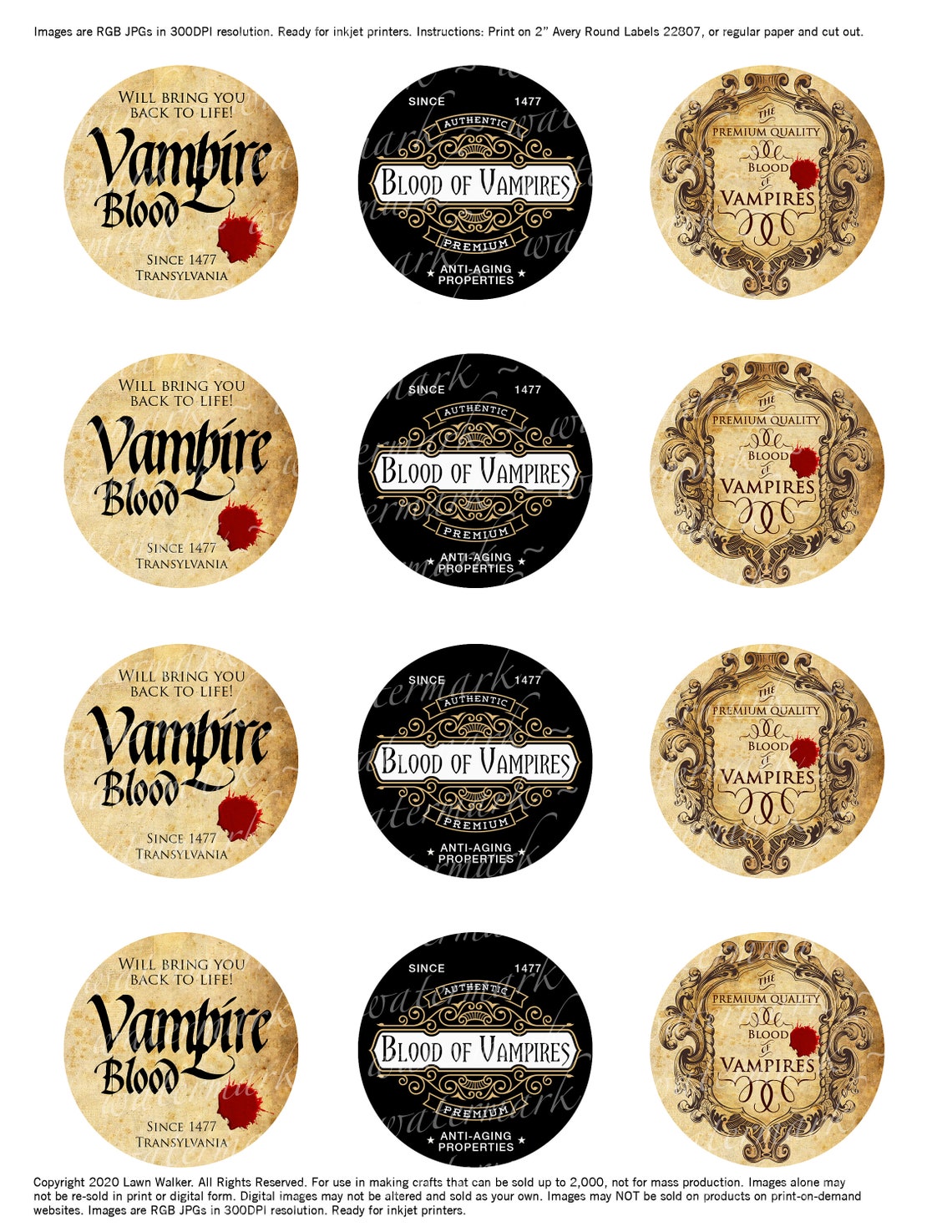 Vampire Blood 2" Round Art Potion Labels Stickers Pendants - Etsy