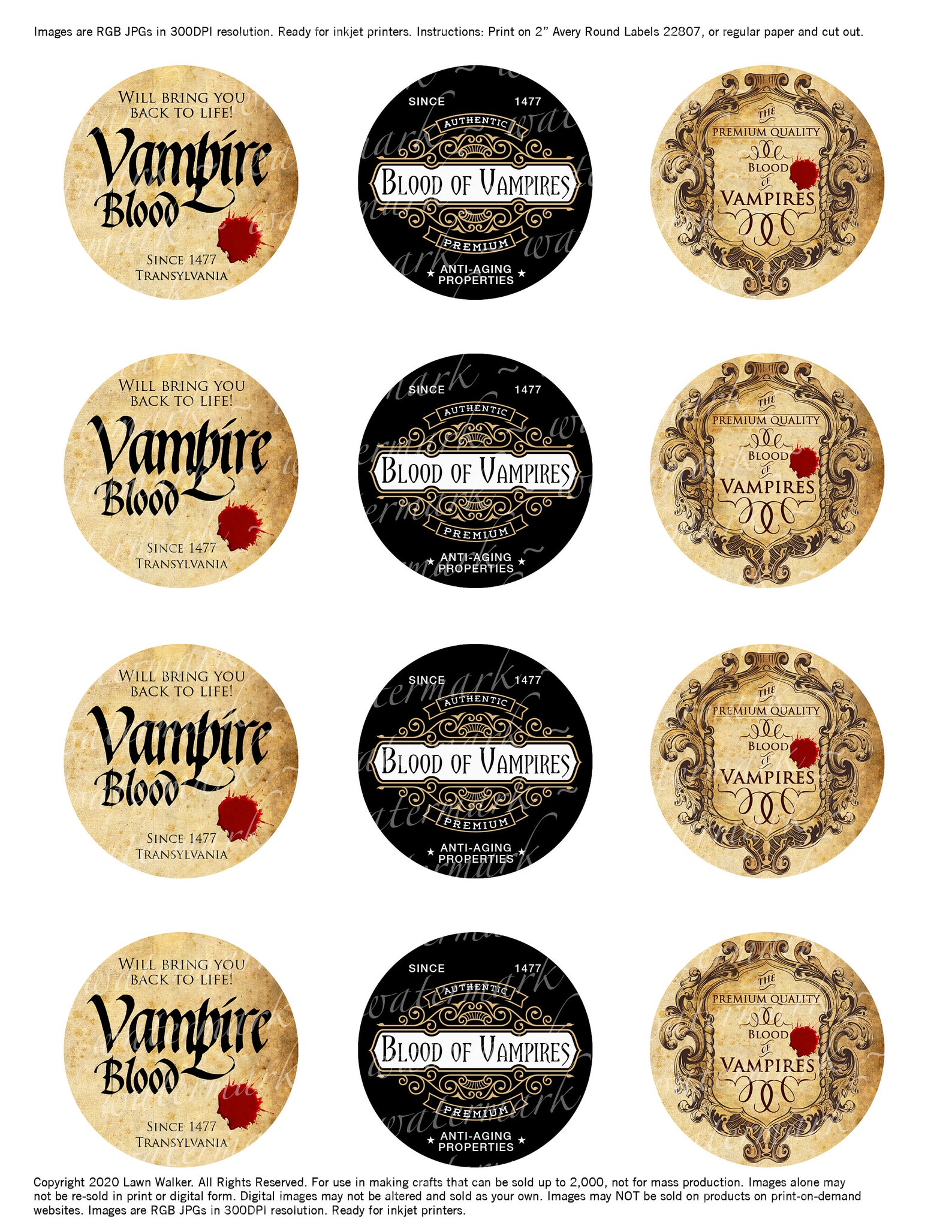 Vampire Blood 2" Round Art Potion Labels Stickers Pendants - Etsy