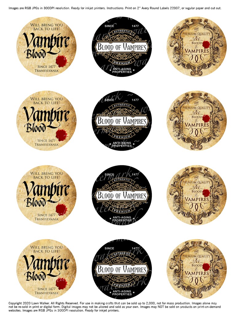Vampire Blood 2" Round Art Potion Labels Stickers Pendants - Etsy