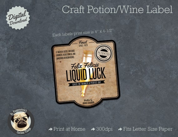 Felix Felicis Liquid Luck Halloween Potion or Ingredient Label - Etsy