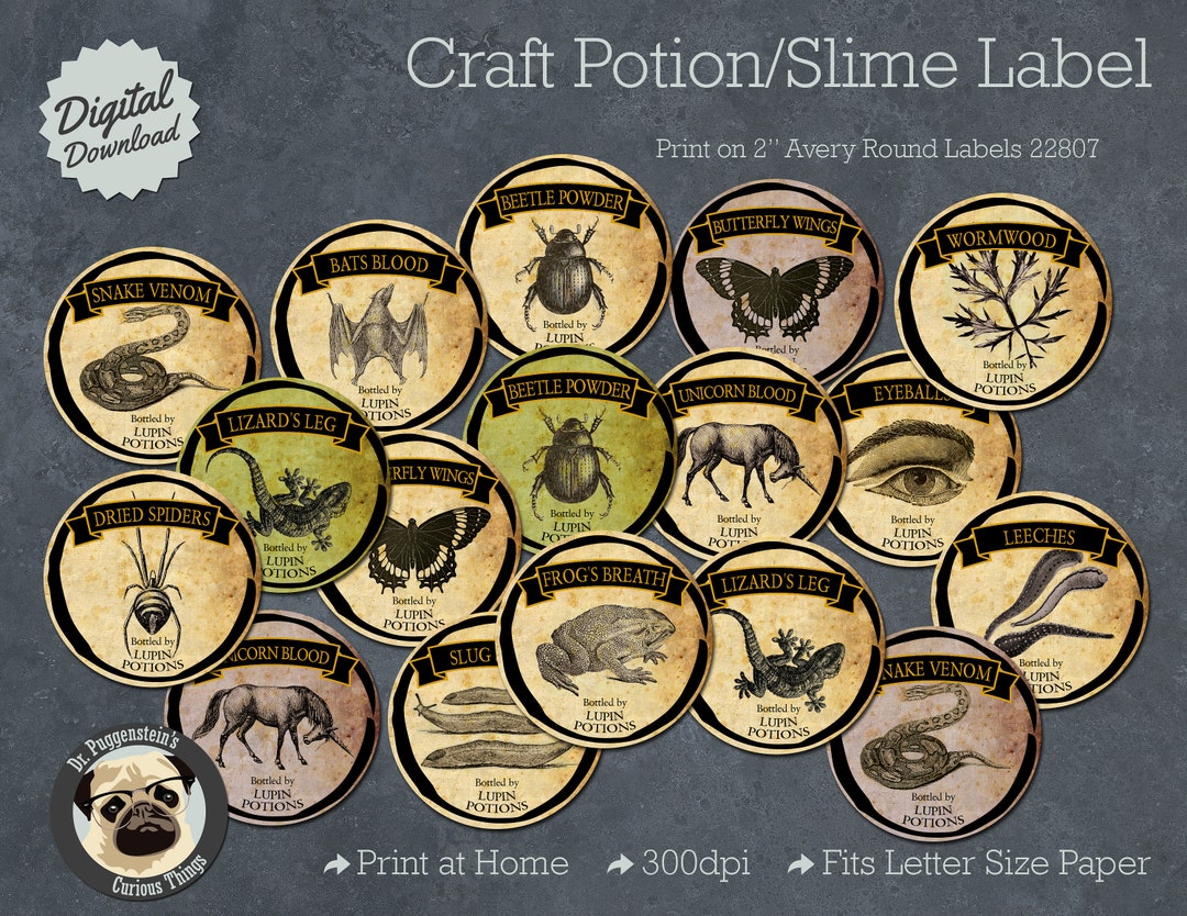 12 Unique (3 Colors) - 2" Round Halloween Slime OR Potion Labels AVERY ...