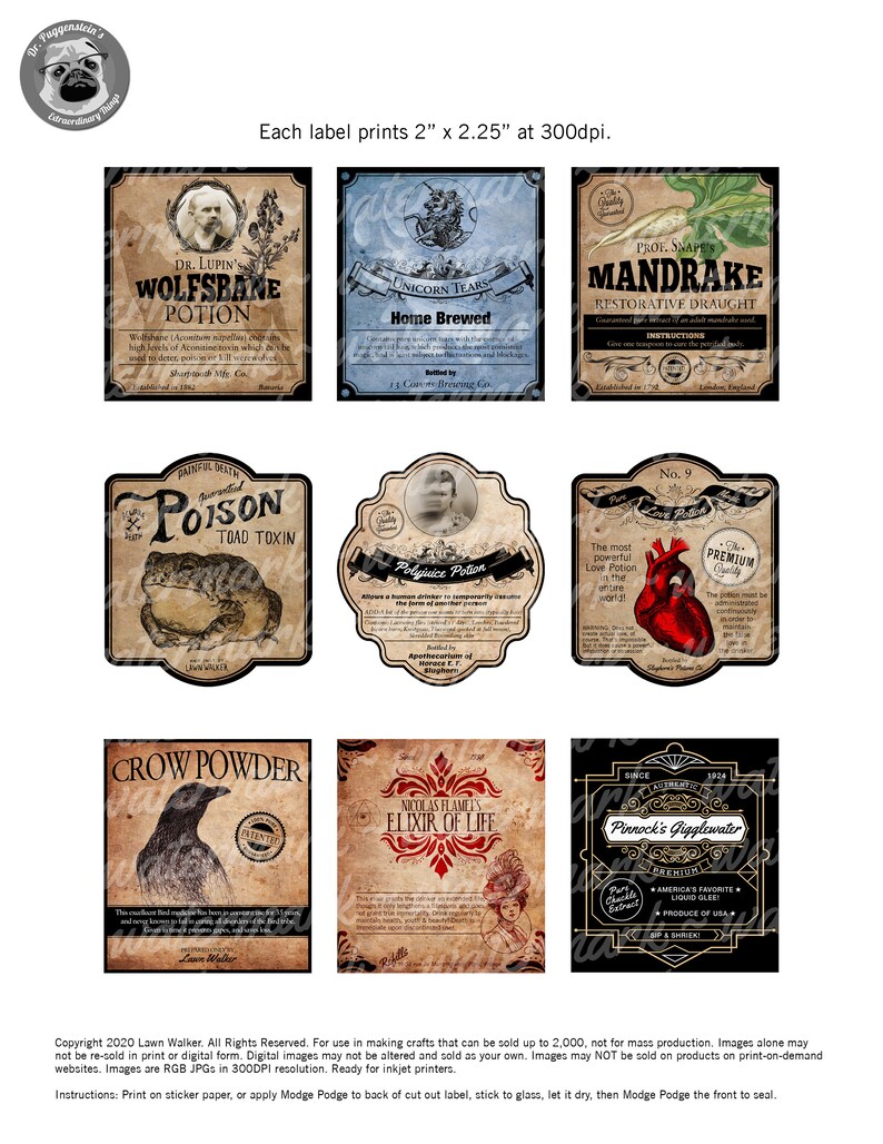 9 Unique 2" X 2.25" Halloween Potion Label 2019 Collection - Etsy