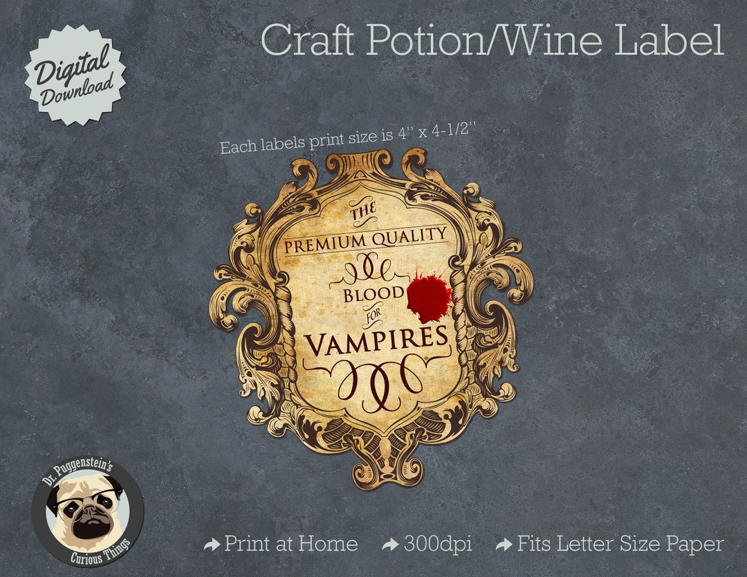 Blood for Vampires Halloween Spooky Wine Bottle Label - Etsy