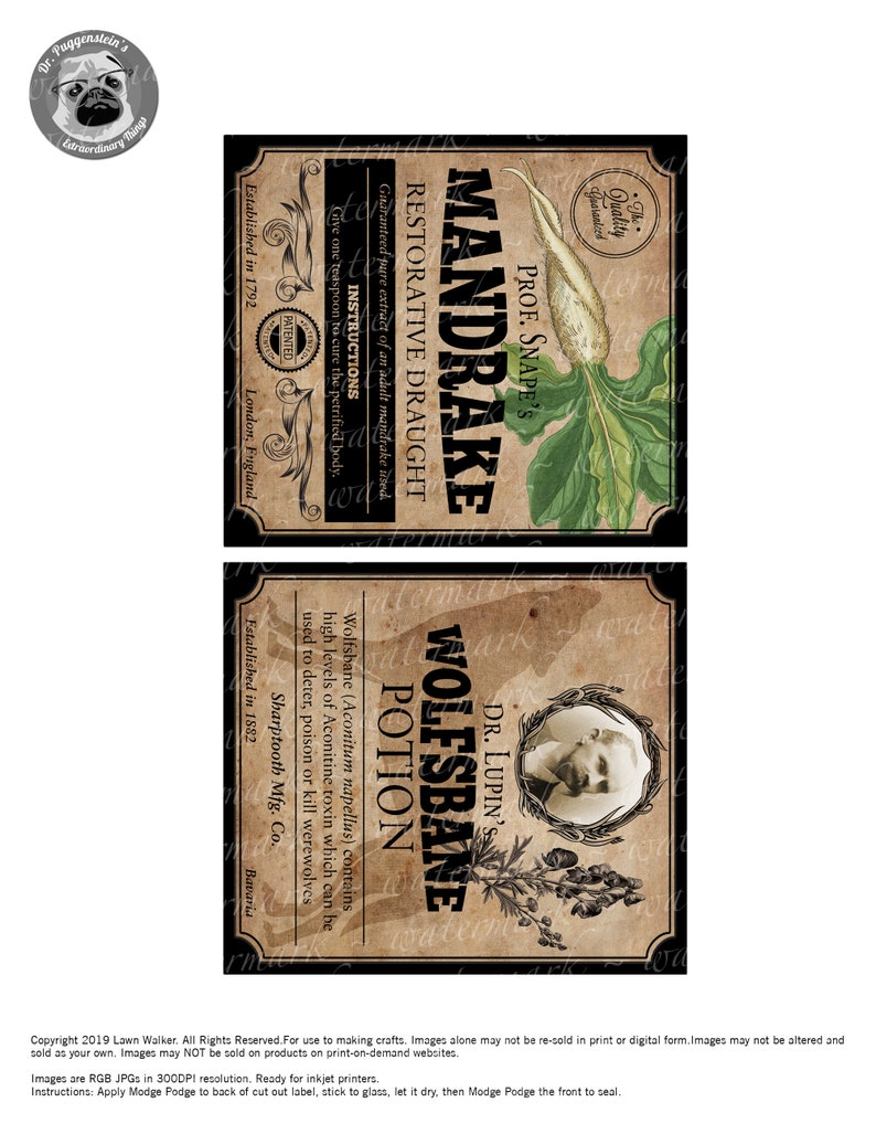 Wolfsbane & Mandrake Halloween Potion or Wine Bottle Label - Etsy
