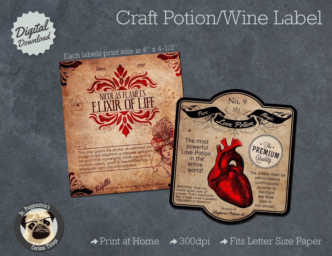 Elixir of Life & Love Potion Halloween Potion or Wine Bottle Label - Etsy