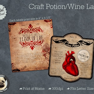 Elixir of Life & Love Potion Halloween Potion or Wine Bottle Label - Etsy