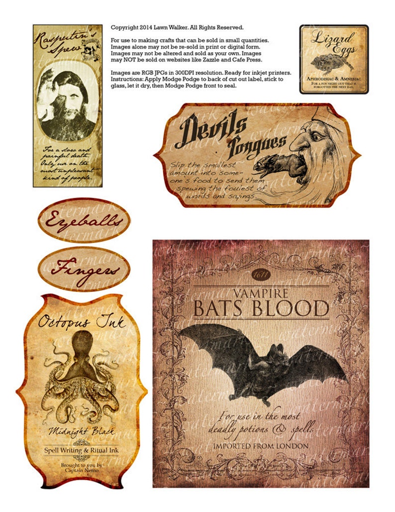 HALLOWEEN 7 Different Witches Potion PRINTABLE LABELS - Devils Vampire ...