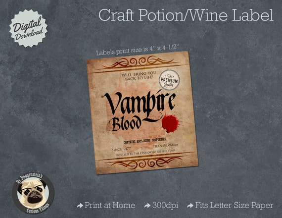 Vampire Blood Potion Halloween Potion or Wine Bottle Label | Etsy