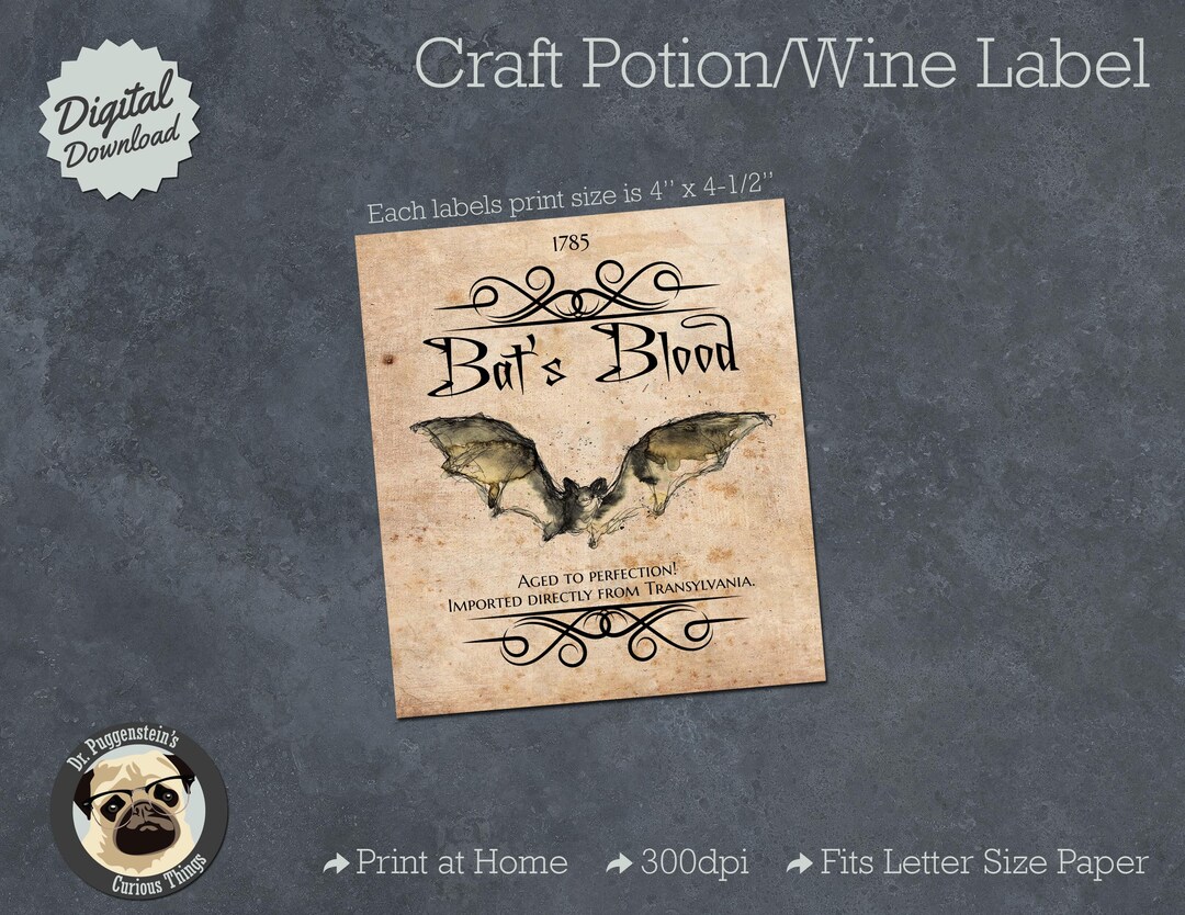 Hand Drawn Bats Blood Potion Bottle Label - Etsy