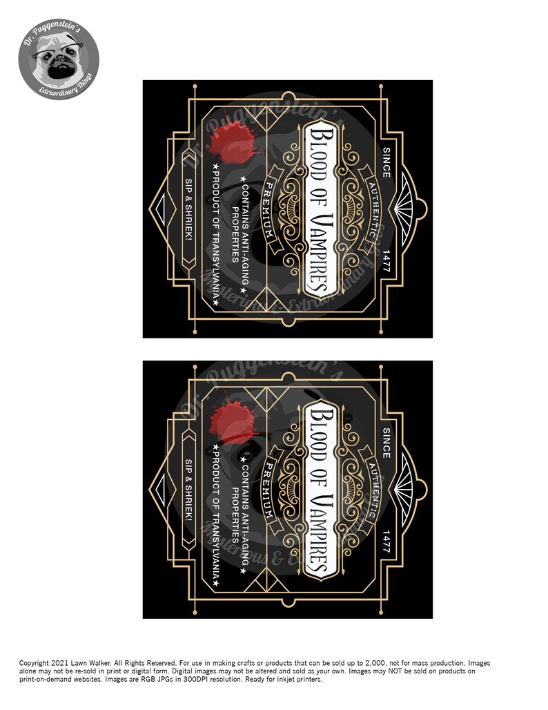 Art Deco Style Blood of Vampire Potion Halloween Potion or Wine Bottle ...