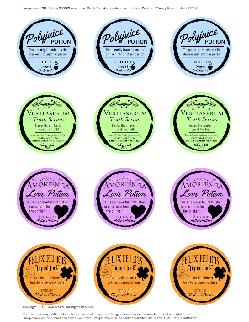 4 Colors - 2" Round Halloween Slime OR Potion Labels AVERY 22807 - Etsy
