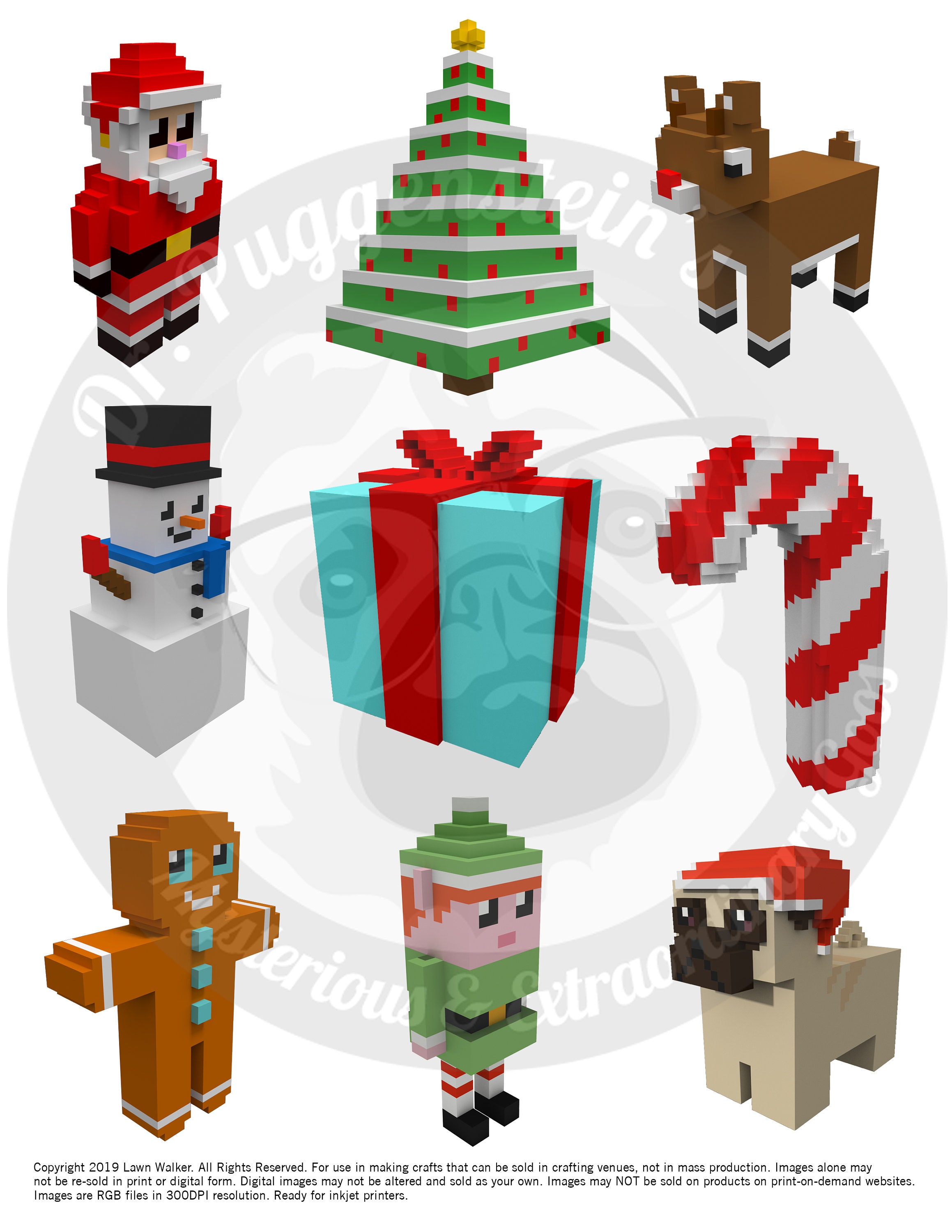 Voxel Cube Art Christmas Green Elf Paper Box Doll Craft Supplies ...